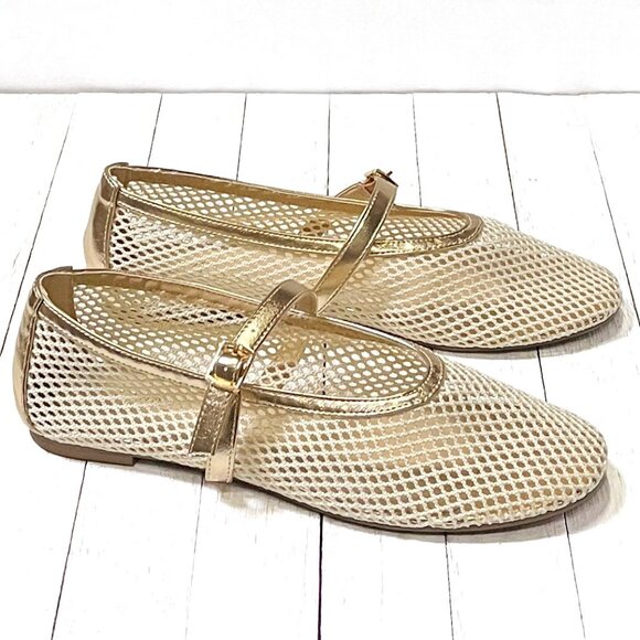 Shoes | New Womens Gold Mesh Fishnet Mary Jane Ballet Flats | Poshmark